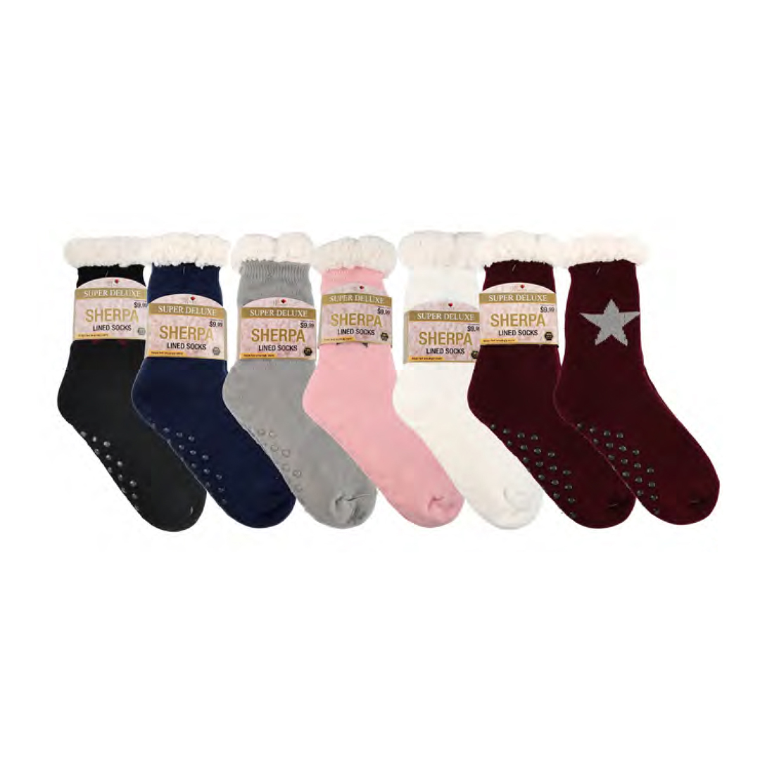 Wholesale Star Designed Womens Fuzzy Sherpa Lined Socks Non Skid ...